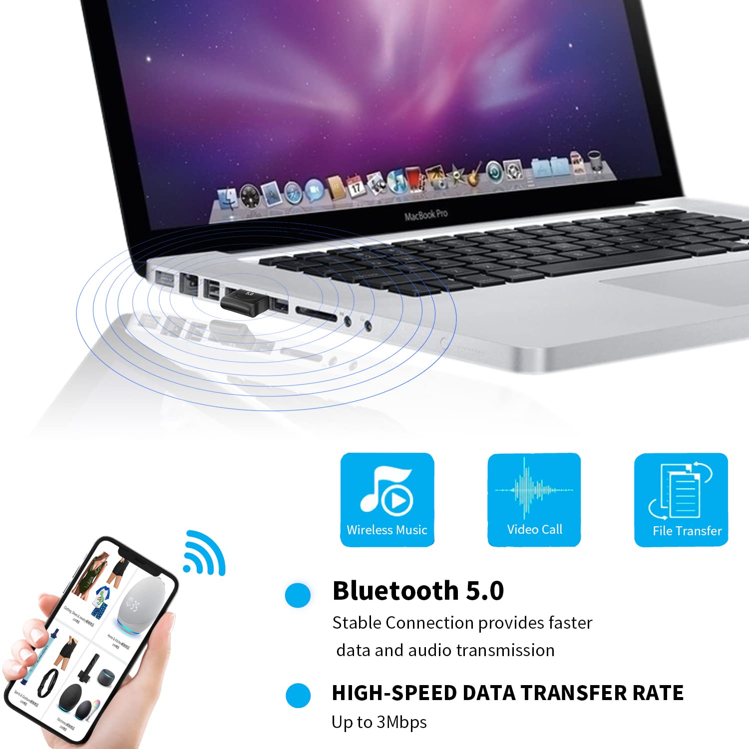 Bluetooth Adapter for PC 5.0, ALINKVITE Bluetooth Adapter for Windows 10/8.1/8/7, Bluetooth Dongle with Ultra-Range, Dual-Mode, USB Dongle for Keyboard, PC, Mobile, Headset, Printer, Speakers