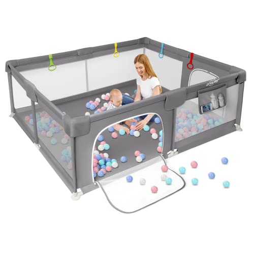 OTTOLIVES Baby Playpen, 71x59 Inch Extra Large Playpen for Babies and Toddlers, Safety Baby Gate Playpen with Breathable Mesh, Portable Play Yard for Babies for Indoor & Outdoor Kids Activity Center