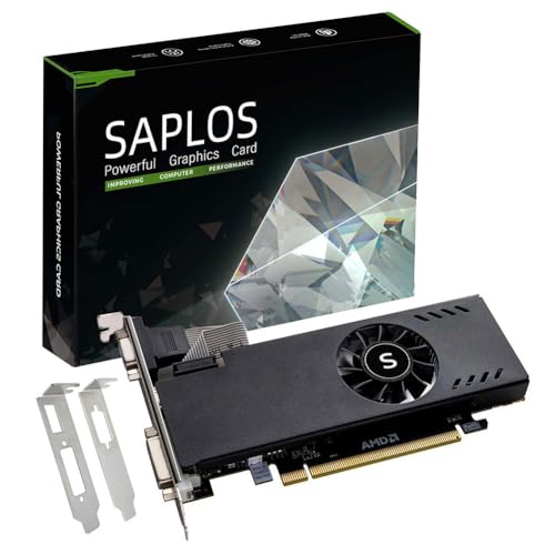 SAPLOS Radeon RX 550 Low Profile Graphics Card, 4GB GDDR5 128-bit, HDMI VGA DVI-D, Video Card for PC Gaming, Computer GPU, DirectX 12, Low Power