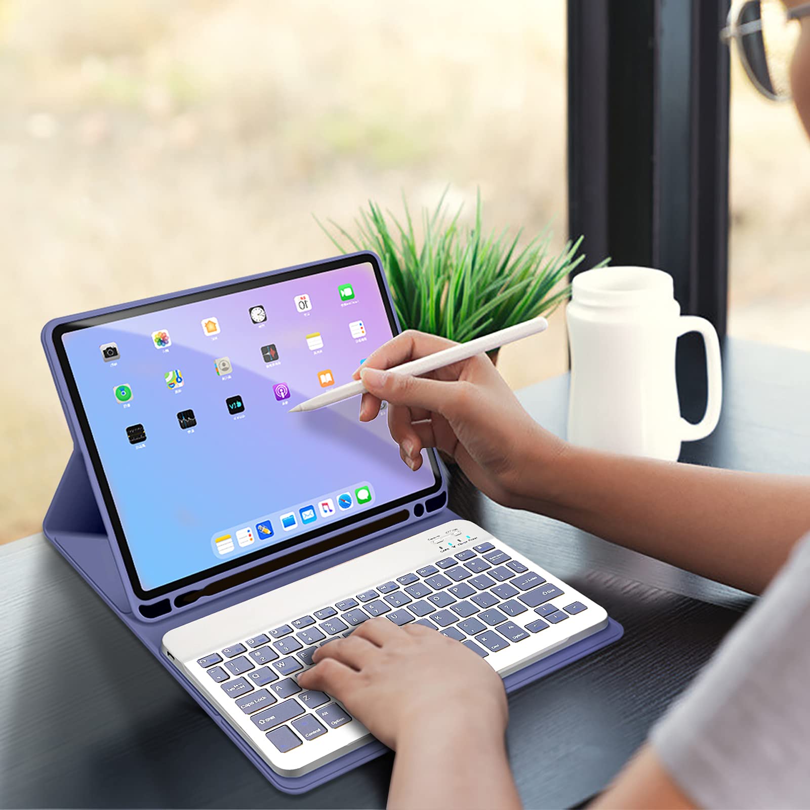 ABEIFAN Keyboard Case for iPad 10.5 iPad Air 3 10.5 2019 3rd Gen iPad Pro 10.5 2017 - Wireless Detachable Keyboard with Pencil Holder Purple Purple 10.5 iPad Air 3/ Pro 10.5 Grey-Purple