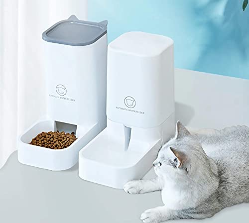 Automatic pet Feeder and Water Dispenser Set Cat and Dog Big Capacity Pet Bowl for Cats & Small,Medium, Large Dogs 1 Gallon Feeder and 3.7L Waterer (Waterer+Feeder White)