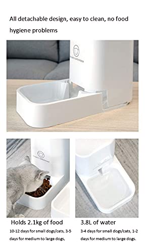 Automatic pet Feeder and Water Dispenser Set Cat and Dog Big Capacity Pet Bowl for Cats & Small,Medium, Large Dogs 1 Gallon Feeder and 3.7L Waterer (Waterer+Feeder White)