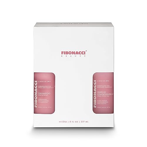 Fibonacci Beauty Synthetic Wig Shampoo & Conditioner Combo Pack - Premium Wig Care Solution, Soak & Rinse/Spray & Go - Revitalizes, Moisturizes, Detangles, & Removes Residues 8 ounce