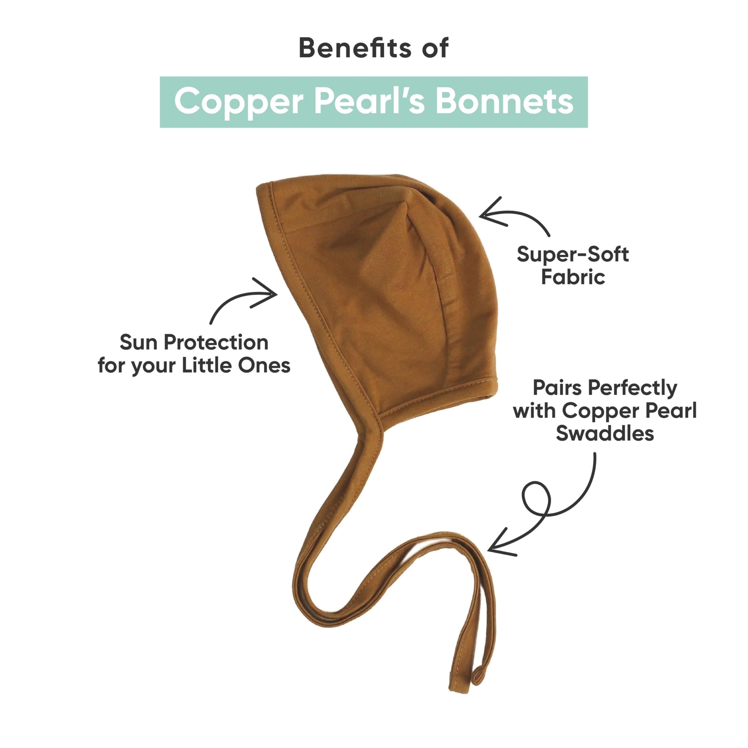 Copper Pearl Baby Bonnets: Ultra-Soft, Comfy to Wear, Tie-On Infant Sun Hat for Protection Against UV Rays, Trendy Coordinating Designs Swaddles, 0-3 Months - Marigold
