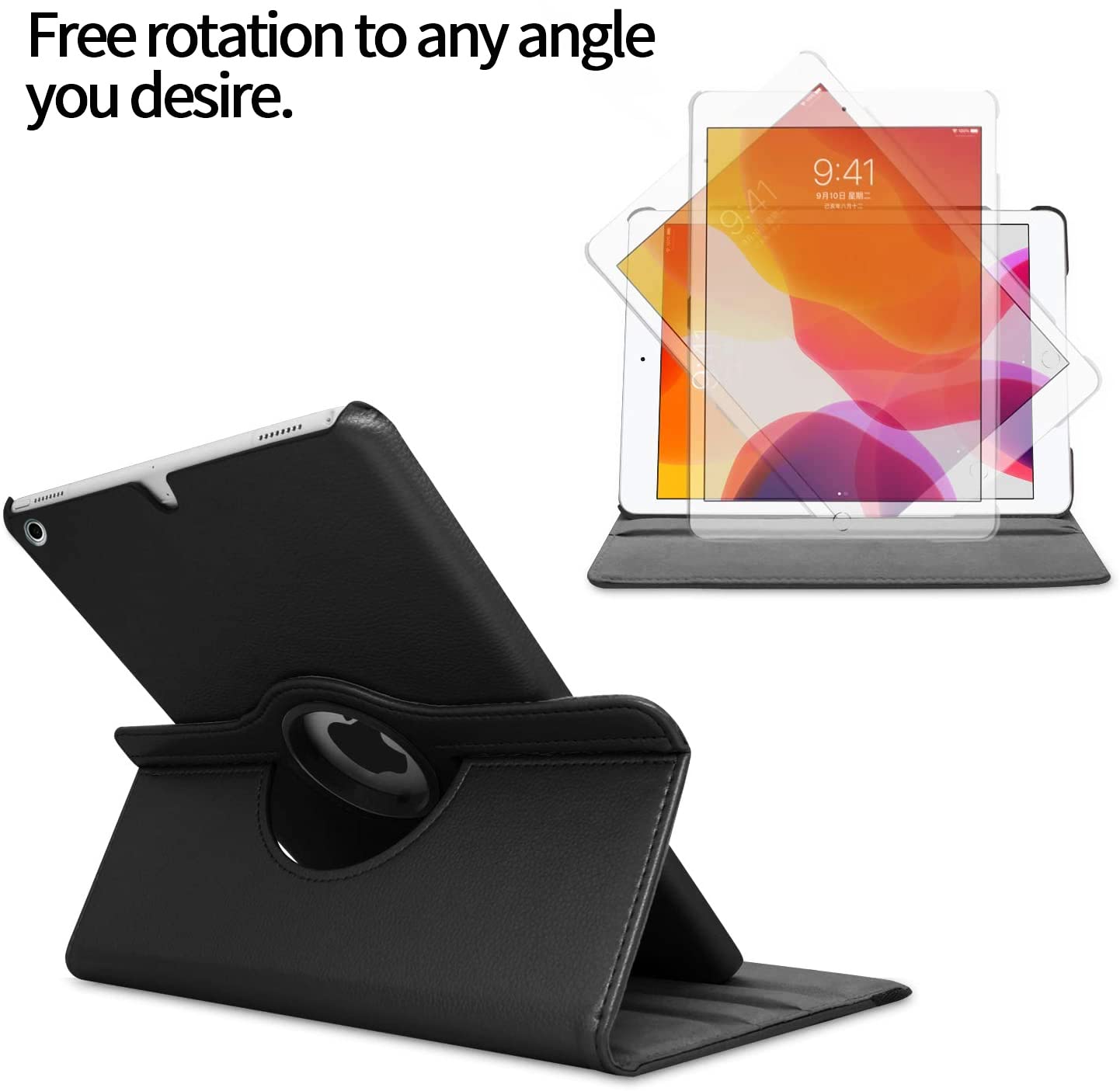Rouceyxin Case for iPad 9th Generation Case, iPad 8th/7th Generation Case, 10.2 iPad Case for Women Girls Multi-Angle View Adjustable Stand Auto Wake/Sleep (Black)
