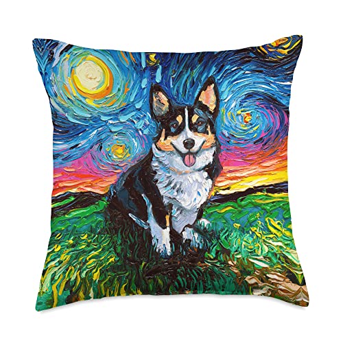 Sagittarius Gallery Tri Color Pembroke Welsh Corgi Starry Night Dog Art by Aja Throw Pillow, 18x18, Multicolor