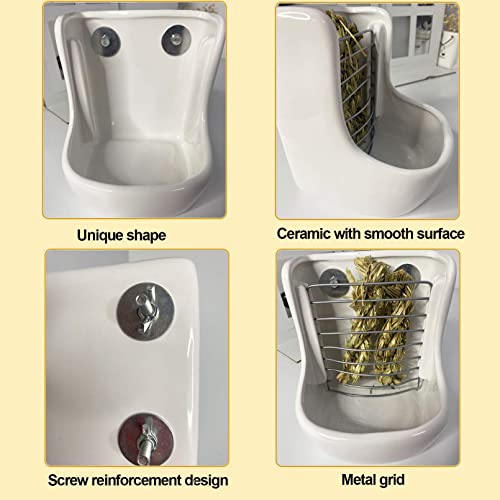 kathson Rabbit Hay Feeders Ceramic Food Bowl Rack Bunny Water Bottles Dispenser Small Animal Chew Twist for Rabbit Guinea Pig Chinchillas Hamsters