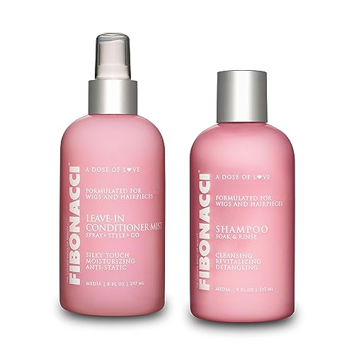 Fibonacci Beauty Synthetic Wig Shampoo & Conditioner Combo Pack - Premium Wig Care Solution, Soak & Rinse/Spray & Go - Revitalizes, Moisturizes, Detangles, & Removes Residues 8 ounce