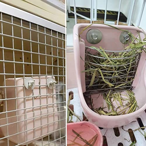 kathson Rabbit Hay Feeders Ceramic Food Bowl Rack Bunny Water Bottles Dispenser Small Animal Chew Twist for Rabbit Guinea Pig Chinchillas Hamsters