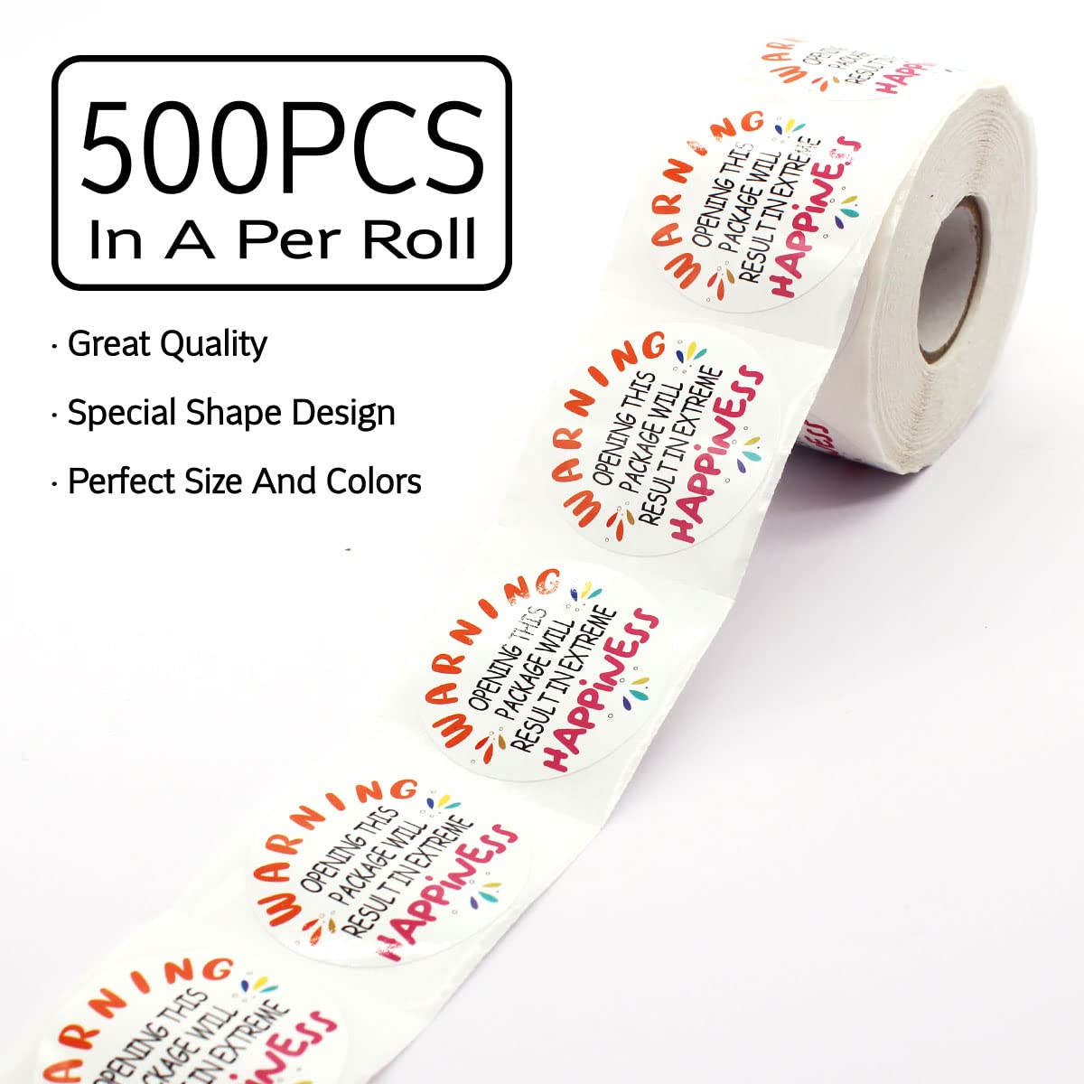 Warning Opening This Package Happiness Stickers,Thank You Stickers,Handmade Stickers,Small Shop Stickers,Envelopes Stickers for Small Business, Online Retailers,Handmade Goods,500 Labels Per Roll