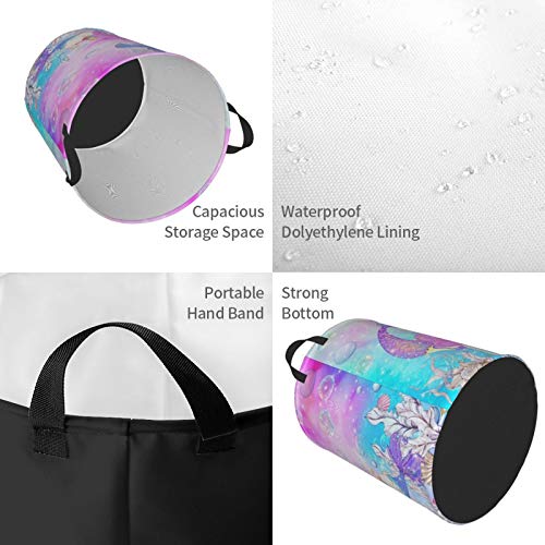 KiuLoam Girls Mermaid and Narwhal Laundry Baskets, Bedroom Hamper Collapsible Waterproof Oxford Fabric with Handle Foldable Cloth Washing Bin Tote Bag (16.5 Inches)