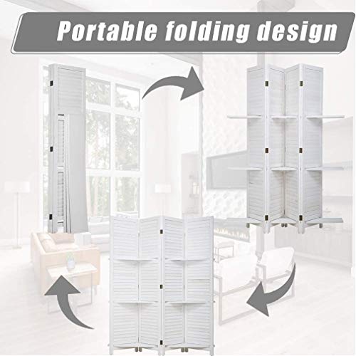 Room Dividers and Folding Privacy Screens 4 Panel 69 Inch Tall Portable Room Seperating Divider w/ 3 Display Shelves Solid Wood Room Partitions and Dividers Freestanding for Home, Office, Restaurant