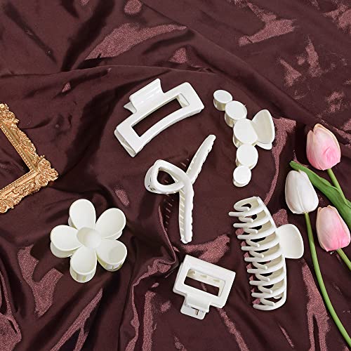 6Pcs Big Hair Claw Clips Nonslip Large Clip for Women Thin Cute Jaw Claws Barrettes Ponytail Holder Accessories,White