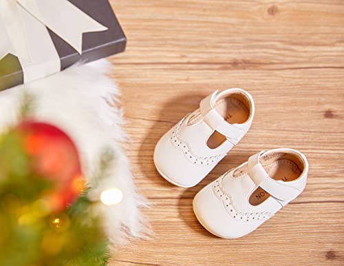 THEE BRON Unisex Baby Moccasins Leather Shoes Soft Sole Toddler Walker Sneakers(18-24 Months Infant, 8722White)