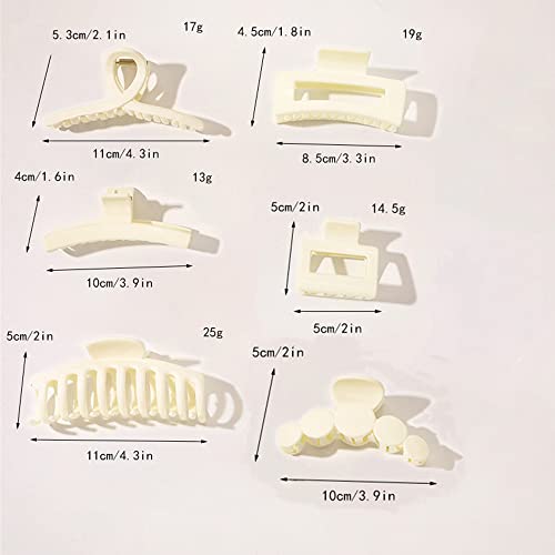 6Pcs Big Hair Claw Clips Nonslip Large Clip for Women Thin Cute Jaw Claws Barrettes Ponytail Holder Accessories,White