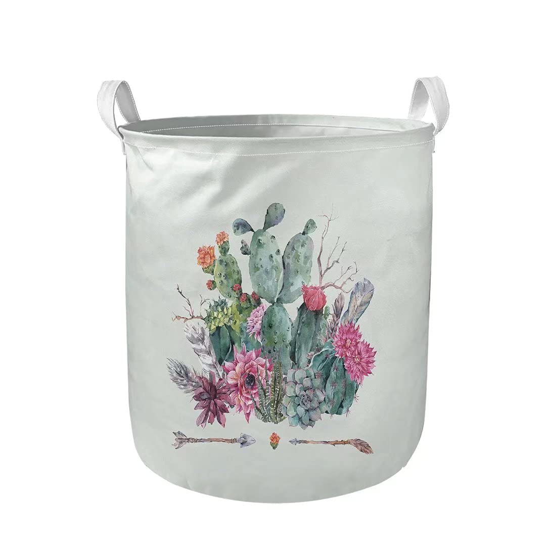 Daulesho Llama Cactu Green with Flowers Laundry Hamper College Girl Teens Collapsable Heavy Duty with Handles Tote Dirty Clothes Basket Storage Bins Basket for Bedroom Living Baby Room