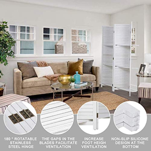 Room Dividers and Folding Privacy Screens 4 Panel 69 Inch Tall Portable Room Seperating Divider w/ 3 Display Shelves Solid Wood Room Partitions and Dividers Freestanding for Home, Office, Restaurant