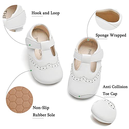 THEE BRON Unisex Baby Moccasins Leather Shoes Soft Sole Toddler Walker Sneakers(18-24 Months Infant, 8722White)