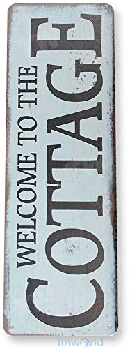 Lenrius Tin Sign Welcome to The Cottage Metal Decor Art Farm Shop Beach Kitchen 16"x4"
