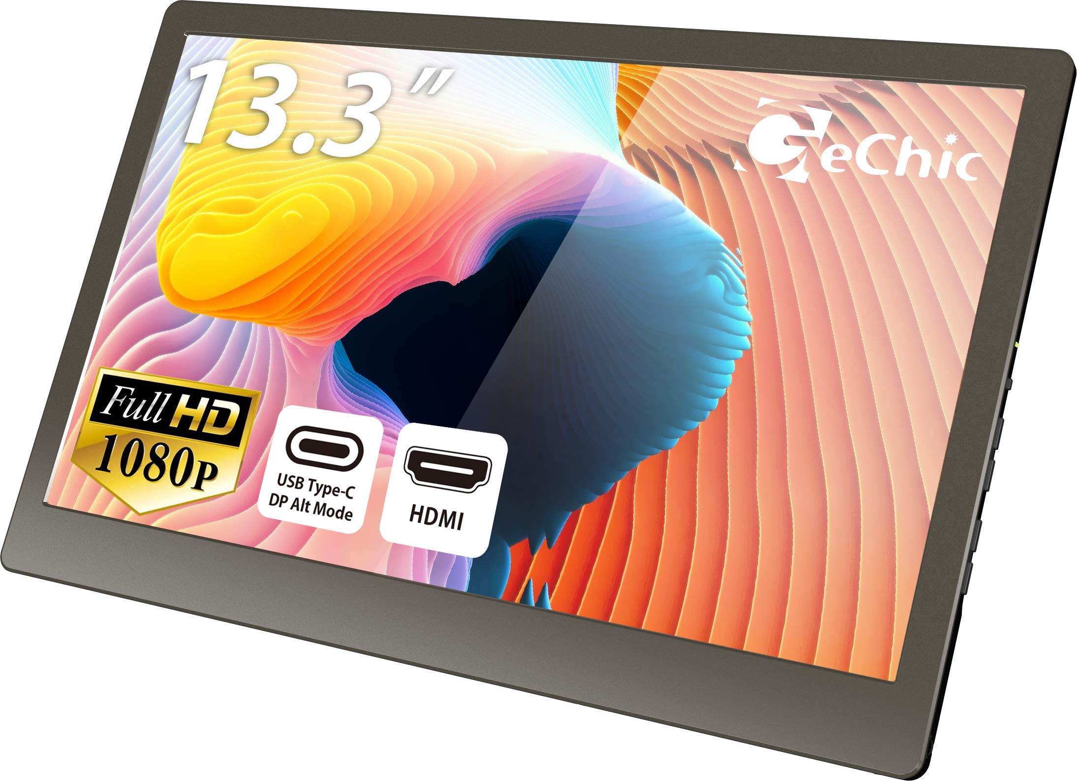 Gechic 1306E-R 13.3 inch (16:9) FHD 1080p TFT LCD Portable Monitor with HDMI & USB Type-C inputs, Dual Display Interfaces, Plug&Play, Ultralight and Slim