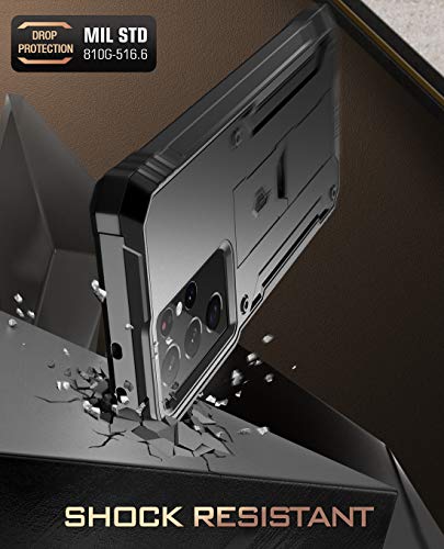 Poetic Revolution Case for Samsung Galaxy S21 Ultra 5G 6.8 inch, Built-in Screen Protector Work with Fingerprint ID, Full Body Rugged Shockproof Protective Cover Case with Kickstand, Black