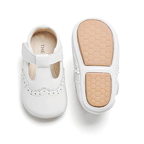 THEE BRON Unisex Baby Moccasins Leather Shoes Soft Sole Toddler Walker Sneakers(18-24 Months Infant, 8722White)