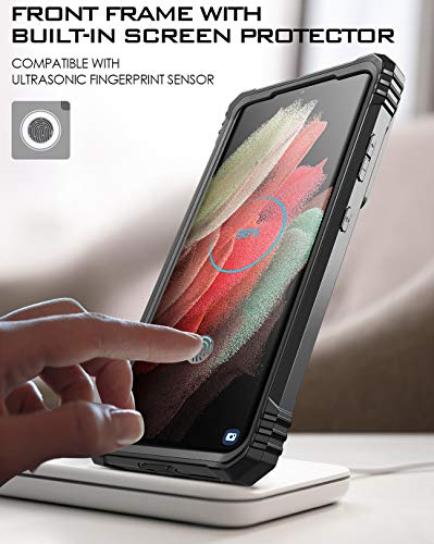 Poetic Revolution Case for Samsung Galaxy S21 Ultra 5G 6.8 inch, Built-in Screen Protector Work with Fingerprint ID, Full Body Rugged Shockproof Protective Cover Case with Kickstand, Black