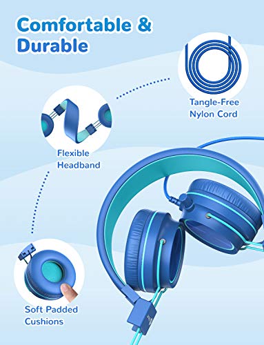 iClever HS21 Kids Headphones with Microphone for Virtual School- Rotatable Extendable Mic - 94 dB Volume-Safe Headphones for Kids, Wired Foldable Kids Gaming Headset for PS4/Xbox One/Switch/PC/Tablet
