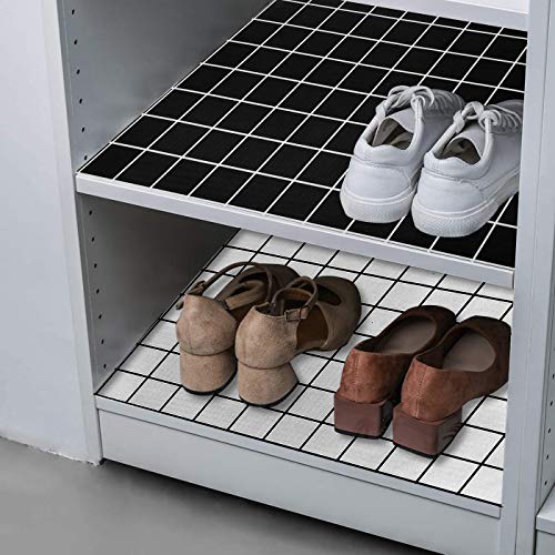 Shelf Liner Non-Adhesive EVA Cabinet-Drawer-Liners - 2 Roll Waterproof Kitchen Fridge Pad and Refrigerator Mat, Non-Slip Can be Cut Placemats, Size 17"×78.7"(Black&White)