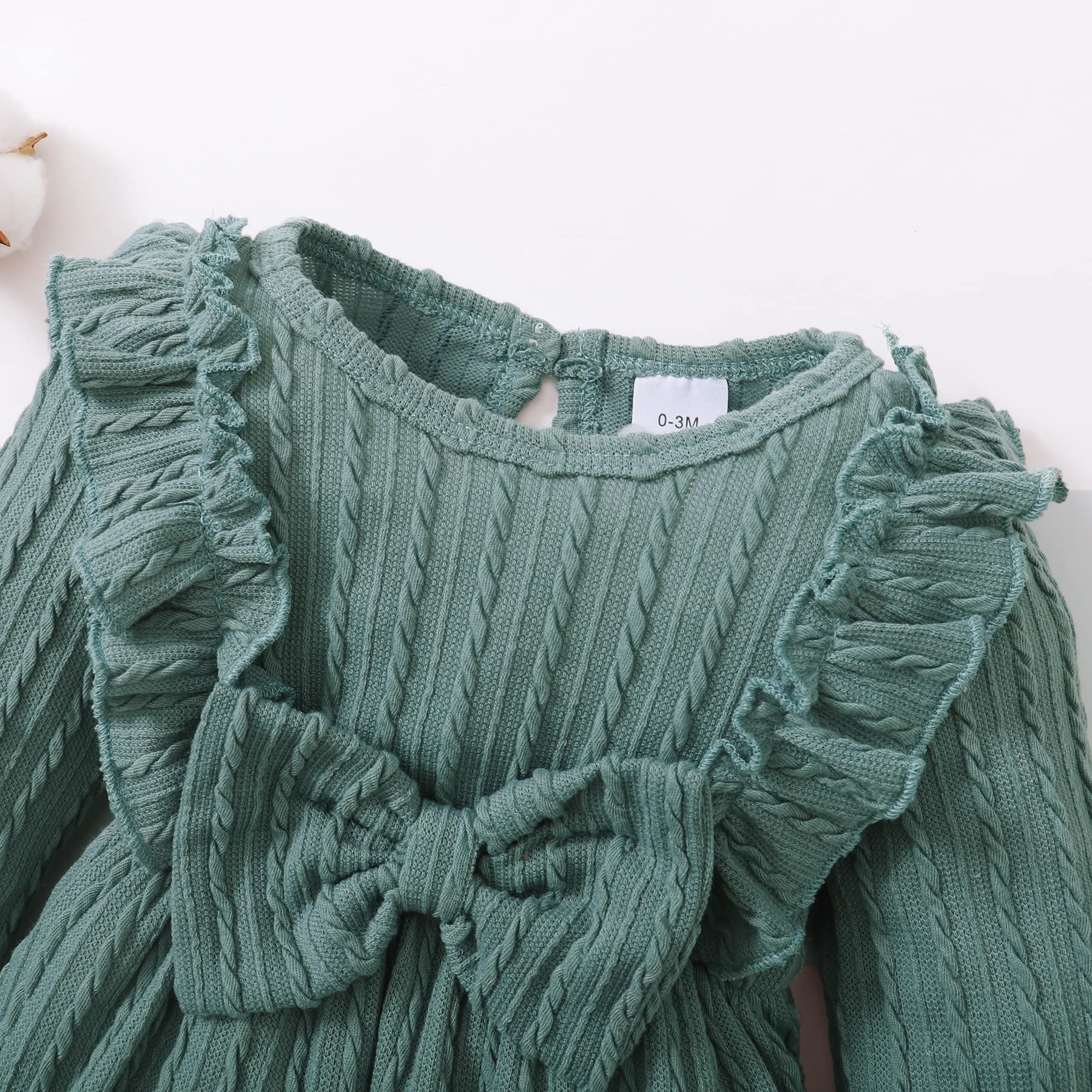 Happy Town Baby Girl Romper Infant Fall Winter Clothes Ruffle Sweater Long Sleeve Bodysuit Jumpsuit and Headband (Green, 0-3 Months)