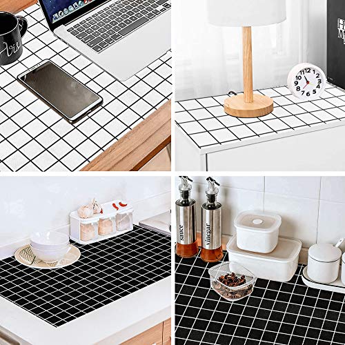 Shelf Liner Non-Adhesive EVA Cabinet-Drawer-Liners - 2 Roll Waterproof Kitchen Fridge Pad and Refrigerator Mat, Non-Slip Can be Cut Placemats, Size 17"×78.7"(Black&White)