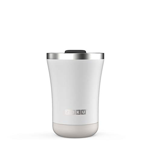 Zoku 12oz Powder Coated Tumbler, White | Premium Stainless Steel and Vacuum Insulated | Special Rotating Lid Designed for Sipping and Straw Use