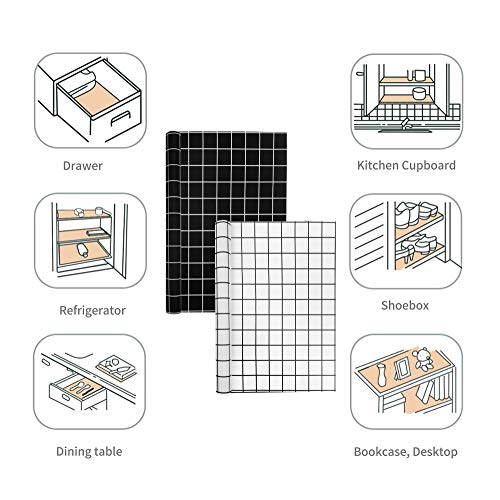 Shelf Liner Non-Adhesive EVA Cabinet-Drawer-Liners - 2 Roll Waterproof Kitchen Fridge Pad and Refrigerator Mat, Non-Slip Can be Cut Placemats, Size 17"×78.7"(Black&White)