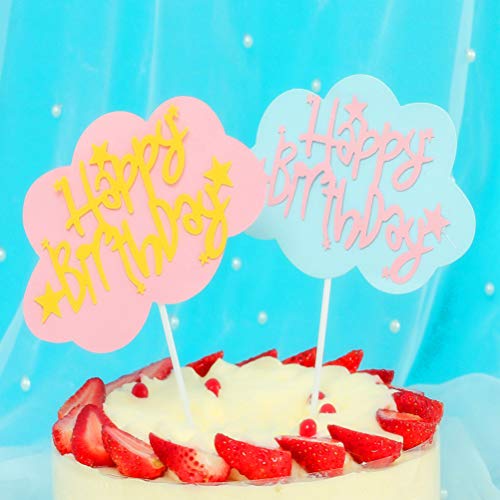 Amosfun Blue Paper Cake Toppers Cloud Design Cake Picks Birthday Cupcake Decoration Party Dessert Fruit Insert Favor for Party Cake Decortion