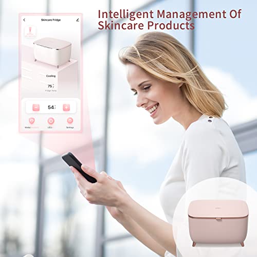 LVARA Smart Mini Skincare Fridge, 9 Liter Portable for Beauty, Makeup, Cosmetic Refrigerator with ‘Smart Life’ App for Bedroom Desktop, Gift for women, Pink