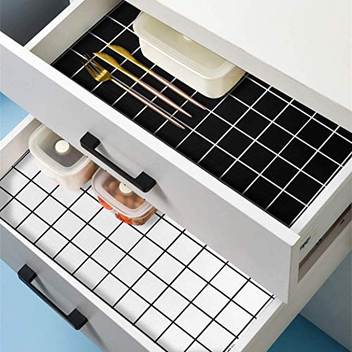 Shelf Liner Non-Adhesive EVA Cabinet-Drawer-Liners - 2 Roll Waterproof Kitchen Fridge Pad and Refrigerator Mat, Non-Slip Can be Cut Placemats, Size 17"×78.7"(Black&White)