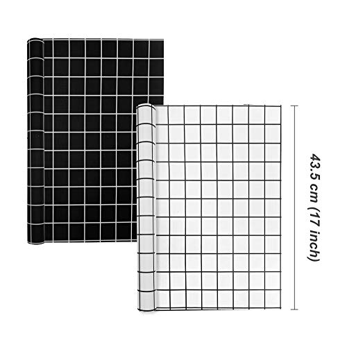Shelf Liner Non-Adhesive EVA Cabinet-Drawer-Liners - 2 Roll Waterproof Kitchen Fridge Pad and Refrigerator Mat, Non-Slip Can be Cut Placemats, Size 17"×78.7"(Black&White)