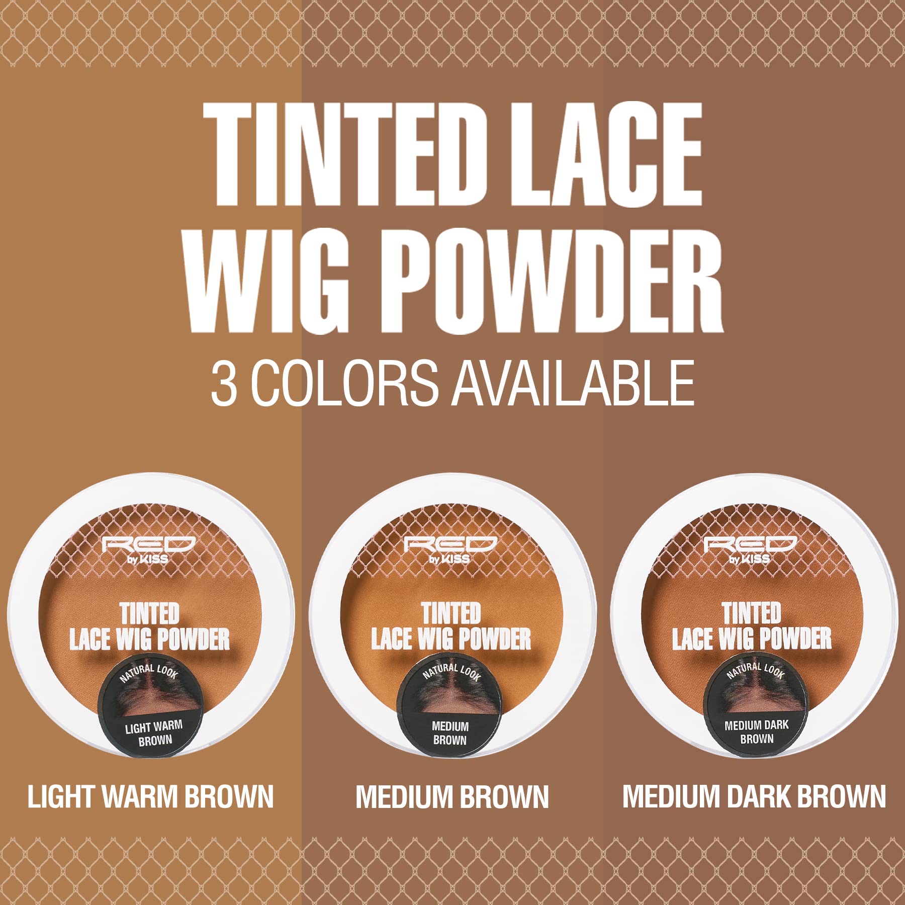 KISS NEW YORK Stocking Wig Cap 5 PCS (Natural Brown) with Lace Wig Powder Tinted (Medium Brown)