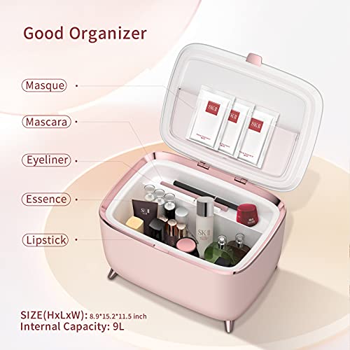 LVARA Smart Mini Skincare Fridge, 9 Liter Portable for Beauty, Makeup, Cosmetic Refrigerator with ‘Smart Life’ App for Bedroom Desktop, Gift for women, Pink