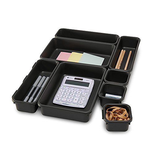 madesmart Mini 2 Tier Organizer, Pack of 1, Frost & Value 8-Piece Interlocking Bin Pack - Granite | Value Collection | Customizable Multi-Purpose Storage | Durable | Easy to Clean | BPA-Free (59601)