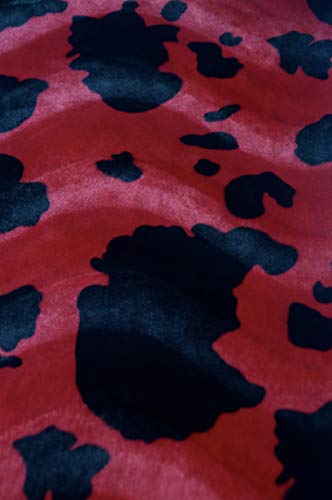 LUVFABRICS Cow Print Velboa Short Fur Pile Upholstery Drapery Clothing Fabric by The Yard (Black ON RED)