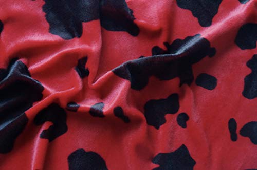 LUVFABRICS Cow Print Velboa Short Fur Pile Upholstery Drapery Clothing Fabric by The Yard (Black ON RED)