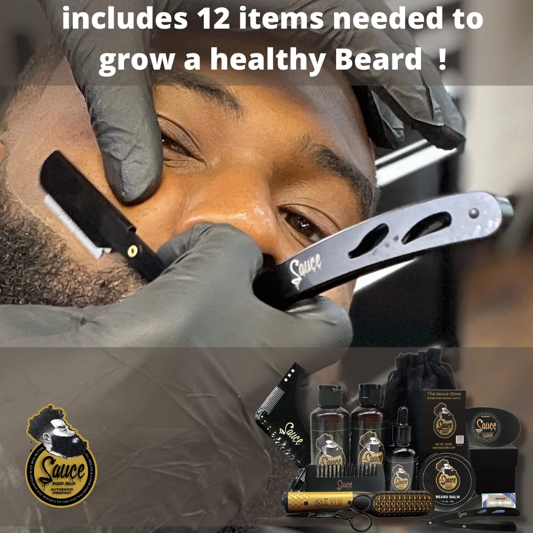 Beard Grooming Kit with Heated Beard Straightener 12 items included beard wash, beard oil, beard balm, Gift for Men, reusable