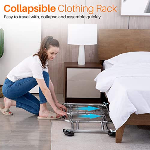 HOKEEPER 600 lbs Commercial Clothing Garment Rack with Shelves Clothing Racks on Wheels Rolling Closet Clothes Rack Heavy Duty Portable Collapsible Adjustable, Chrome Finish