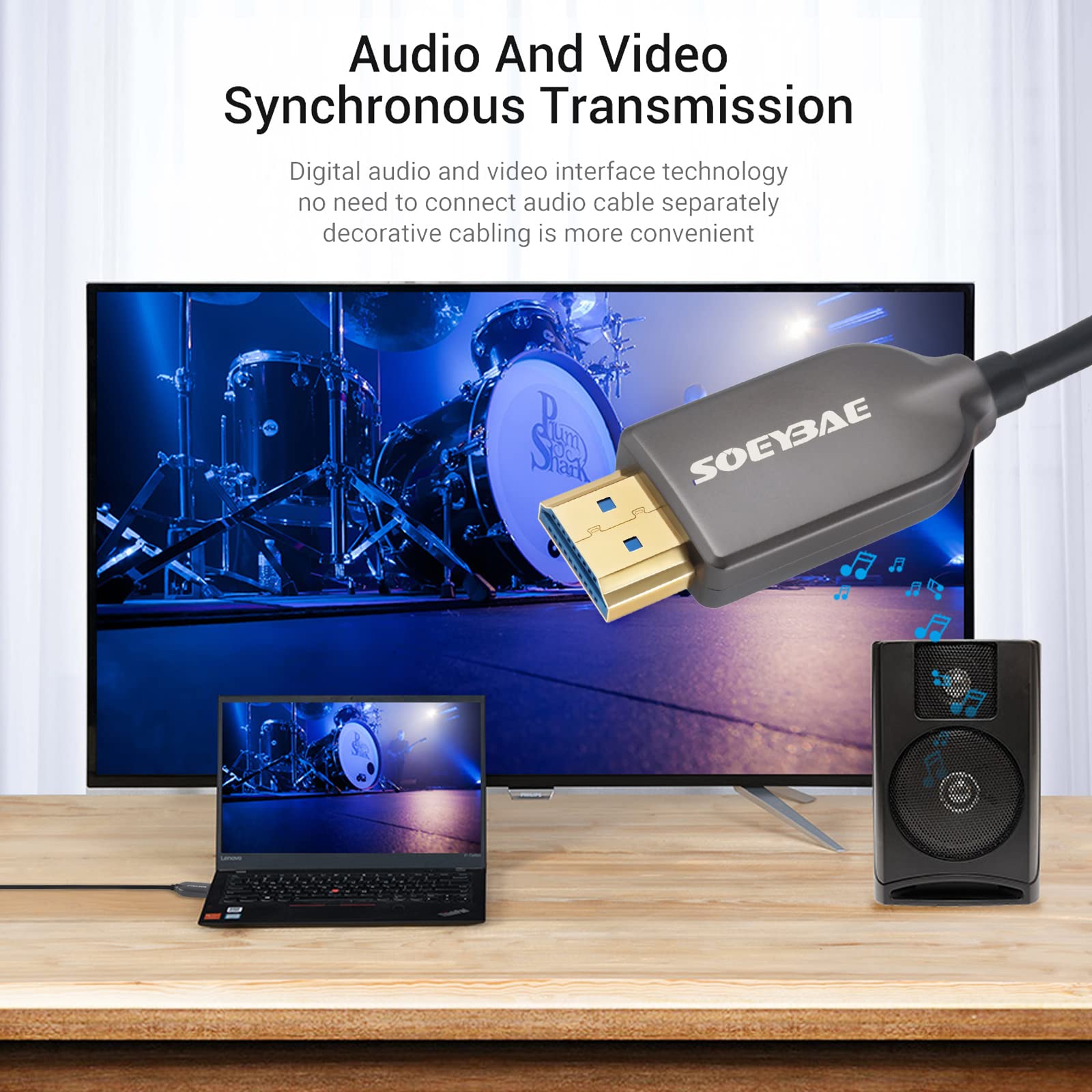SOEYBAE 4K Fiber Optic HDMI Cable 100ft/30m,HDMI Cable 2.0 Supports 4K@60Hz, 18Gbps,4:4:4,ARC, 3D,for TV LCD Laptop PS3 PS4