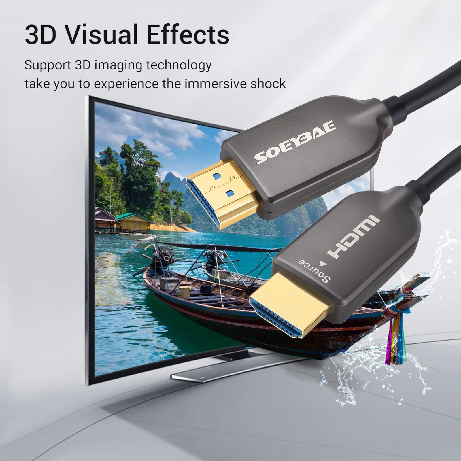 SOEYBAE 4K Fiber Optic HDMI Cable 100ft/30m,HDMI Cable 2.0 Supports 4K@60Hz, 18Gbps,4:4:4,ARC, 3D,for TV LCD Laptop PS3 PS4