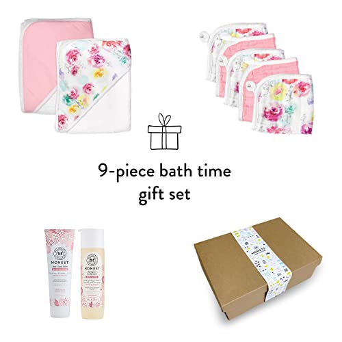 HonestBaby Unisex Baby 9-Piece Organic Cotton Bath Gift Set with Wash and Lotion, Rose Blossom/Almond, One Size