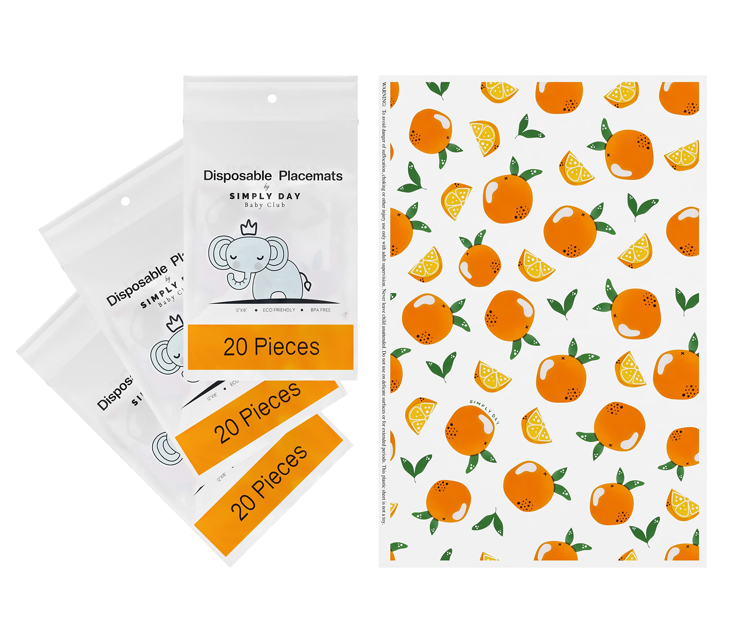 Simply Day Disposable Placemats for Kids, Oranges (SP-001)