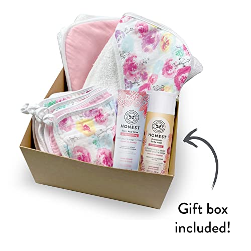 HonestBaby Unisex Baby 9-Piece Organic Cotton Bath Gift Set with Wash and Lotion, Rose Blossom/Almond, One Size
