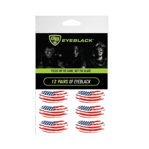 GB Eyeblack - 12 Pairs Peel & Stick Athletic Eyeblack USA Strips Red White and Blue Eye Black Baseball (Stars & Stripes)
